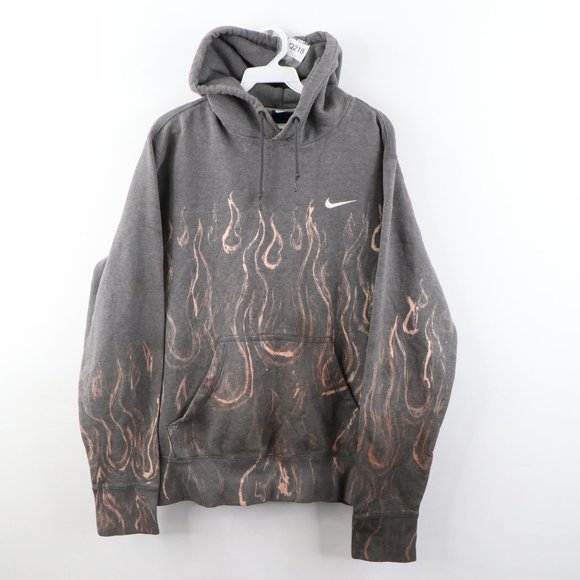 Nike | Sweaters | Vintage Nike Mini Swoosh Fire Flames Hoodie Gray ...